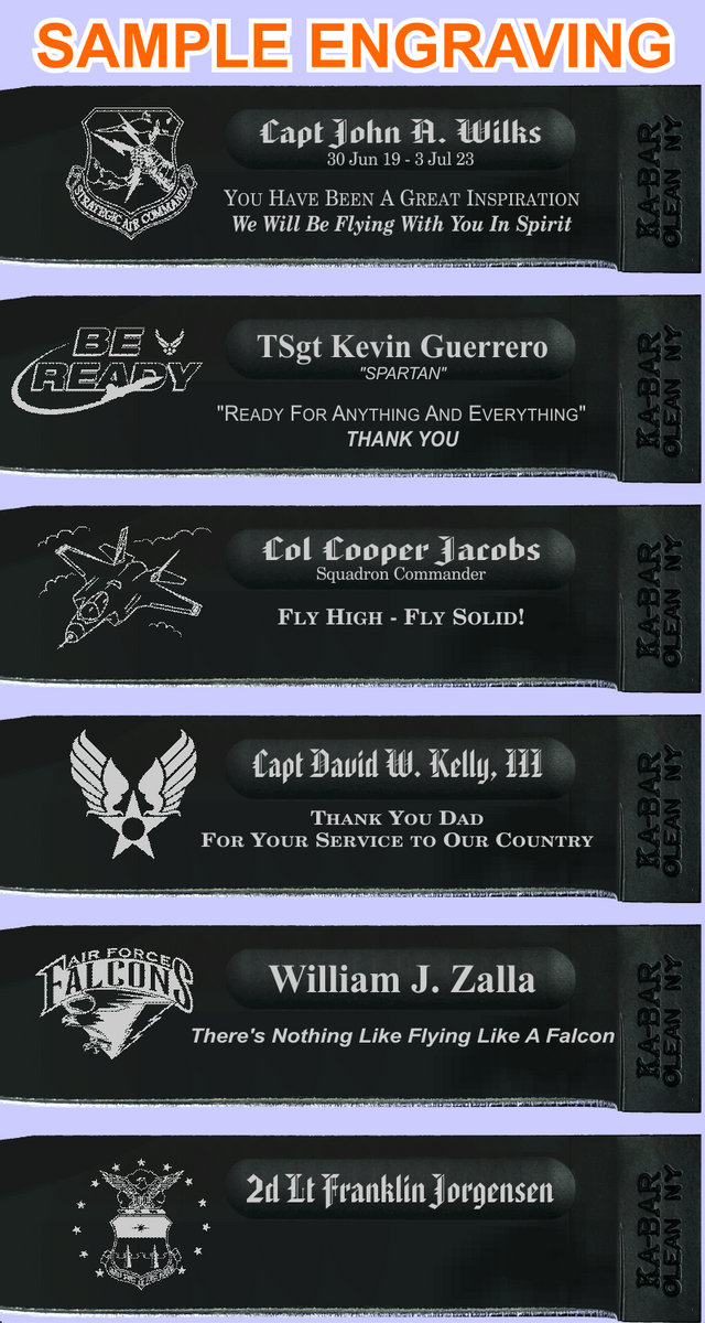 AF03 - AIR FORCE KA-BAR - LASER ENGRAVED - BACK SIDE - BLACK HANDLE ...