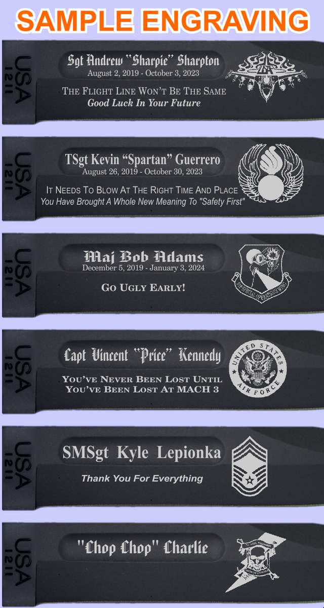 AF01 - AIR FORCE KA-BAR - LASER ENGRAVED - FRONT SIDE - BLACK HANDLE ...